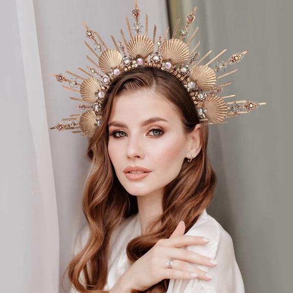 cosucos | Accessories | Shell Halo Crown Headpiece Gold Spiked Headband ...
